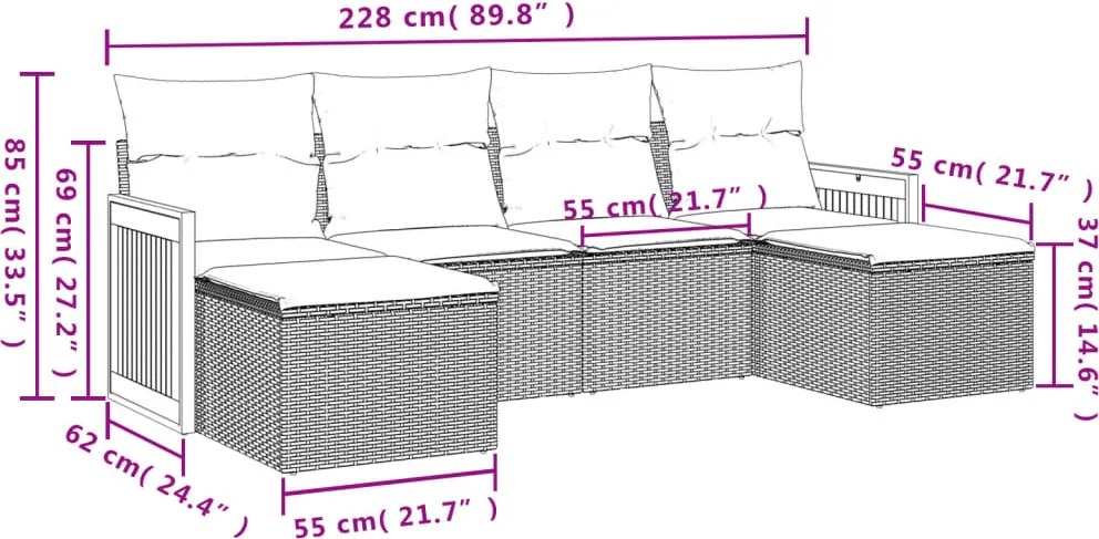 6dílná zahradní sedací souprava s poduškami béžová polyratan 3227899