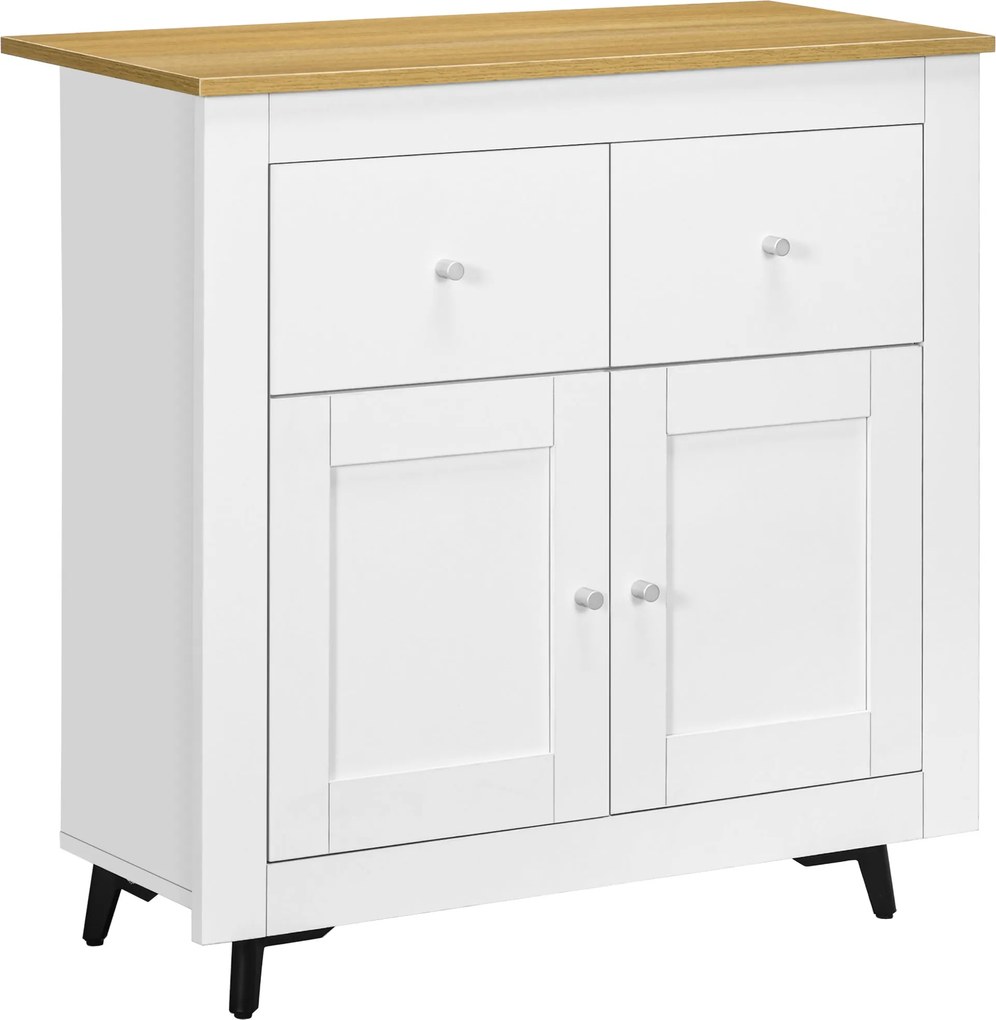 HOMCOM Kuchyňský Úložný Skříňka s Dvoubarevnými Dveřmi a 2 Zásuvkami pro Obývací Pokoj, Vstup nebo Kancelář 78x35x80 cm Bílá | Aosom
