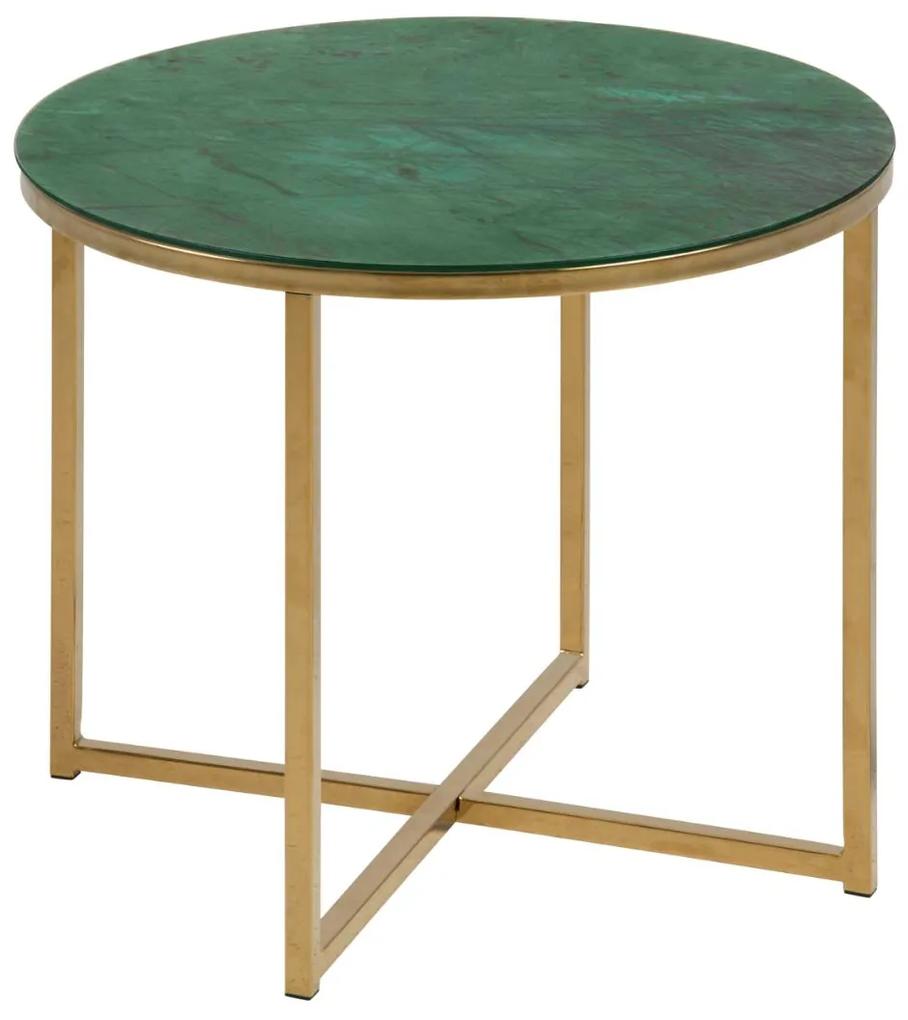 Odkládací stolek Alisma mramor zelený/zlatá