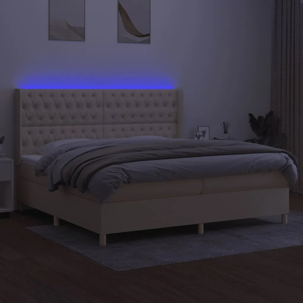 Box spring postel s matrací a LED krémová 200x200 cm textil 3139146