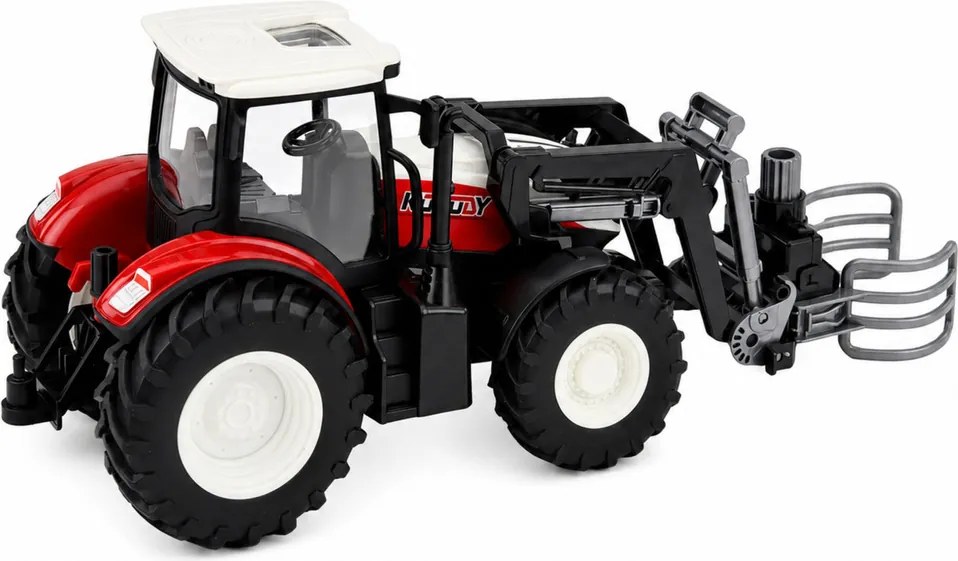 LEAN Toys Zemědělský traktor s držákem na balíky, dálkově ovládaný RC, červený, měřítko 1:24
