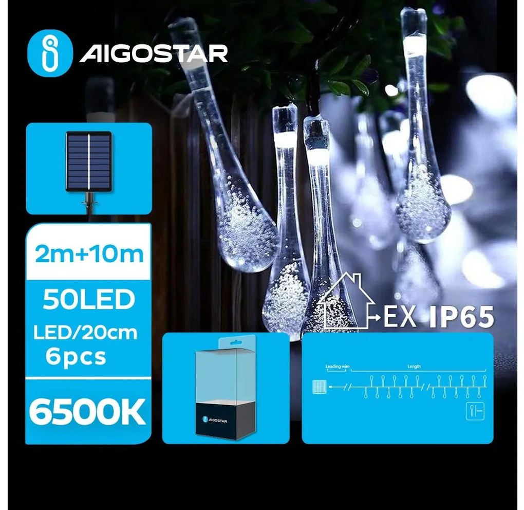 Aigostar B.V. | Aigostar - LED Solární dekorační řetěz 50xLED/8 funkcí 12m IP65 studená bílá | AI0412