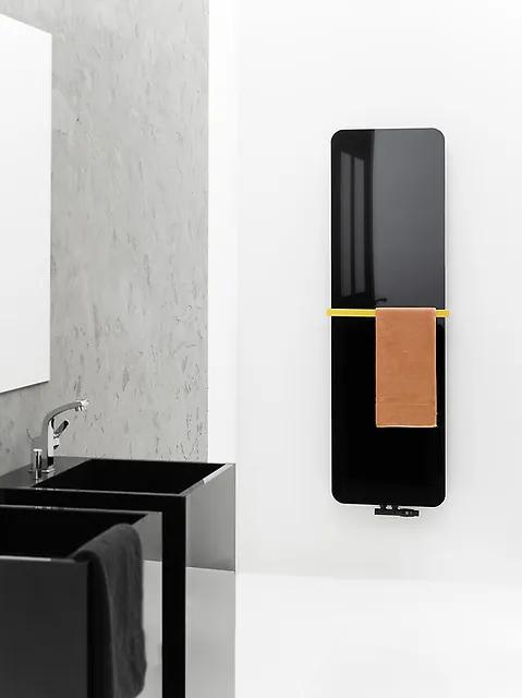 Instalprojekt Koupelnový radiátor se zrcadlem INDIVI NEW Barva radiátoru - Černá, Povrch - Sklo černé L05, Rozměr radiátoru - 486 × 1006 mm, výkon 494 W - RADINDN501031L5