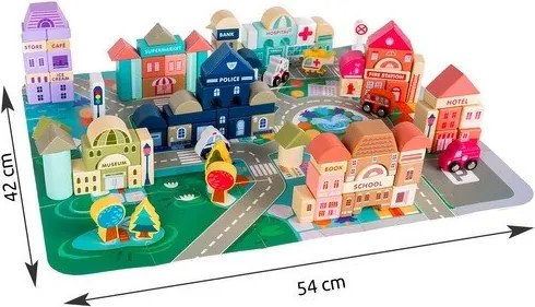 Montessori dřevěné kostky Kruzzel 23519 s podložkou veselé město 115 ks