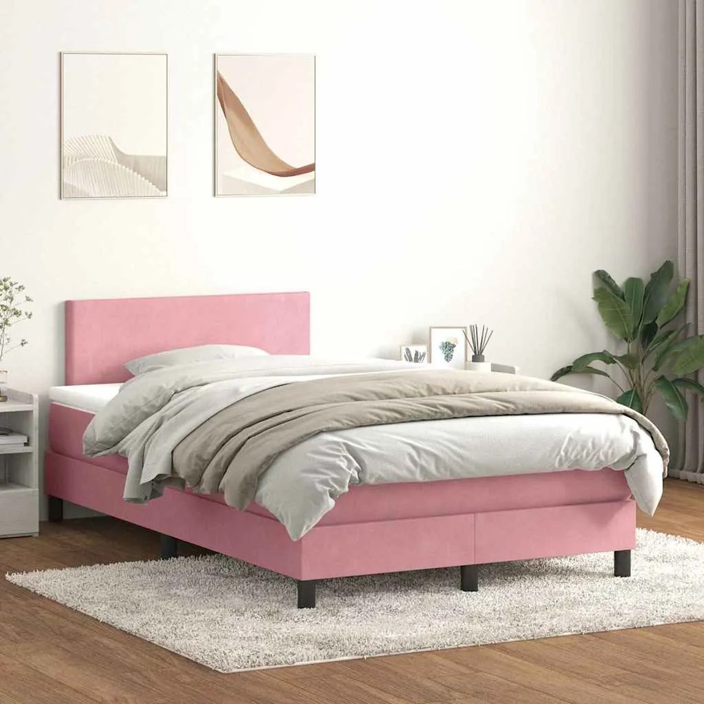Box spring postel s matrací a LED růžová 120x220 cm samet 3316736