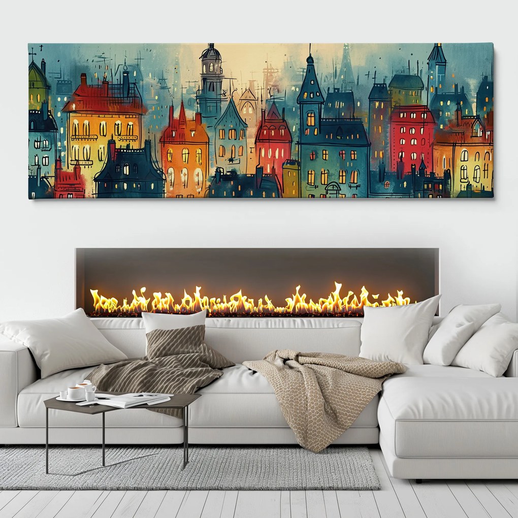 Obraz na plátně - Věže, střechy, Vinohrady FeelHappy.cz Velikost obrazu: 120 x 40 cm