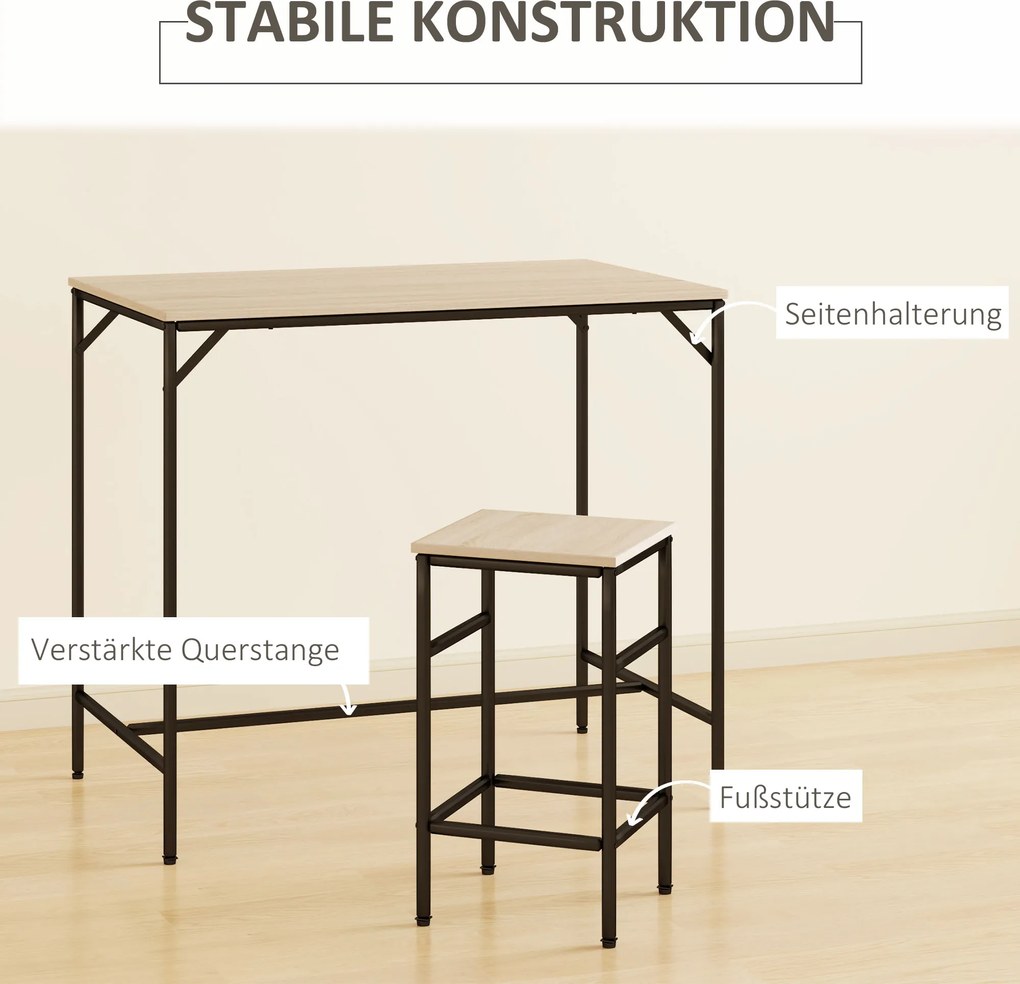HOMCOM Barový set 5dílný s vysokým stolem a 4 barovými židlemi, kuchyňská linka, jídelní set, ocelový dub černý 100x60x88cm | Aosom.de
