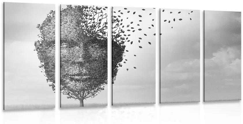 5-dílný obraz abstraktní tvář v podobě stromu - 200x100 cm