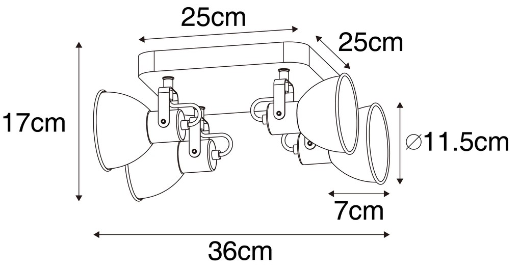 Průmyslové bodové světlo černé se dřevem naklápěcí 4-světlo - Tommy