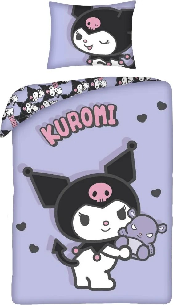 Ložní povlečení z mikrovlákna Kuromi – motiv Purple Love - 70x90 cm + 140x200 cm