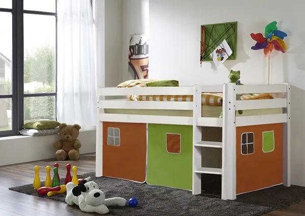 Dětská vyvýšená postel bílá zelenooranžová barva