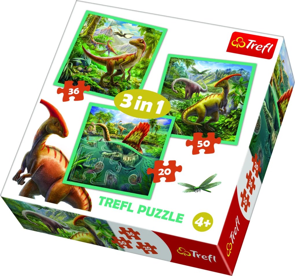 Trefl Puzzle 3v1 Svět Dinosaurů 20x19,5cm v krabici 28x28x6cm