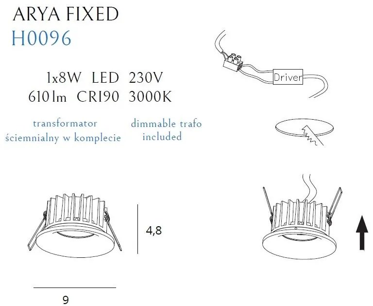 Maxlight H0096 ARYA FIXED Zápustné svítidlo, bílé