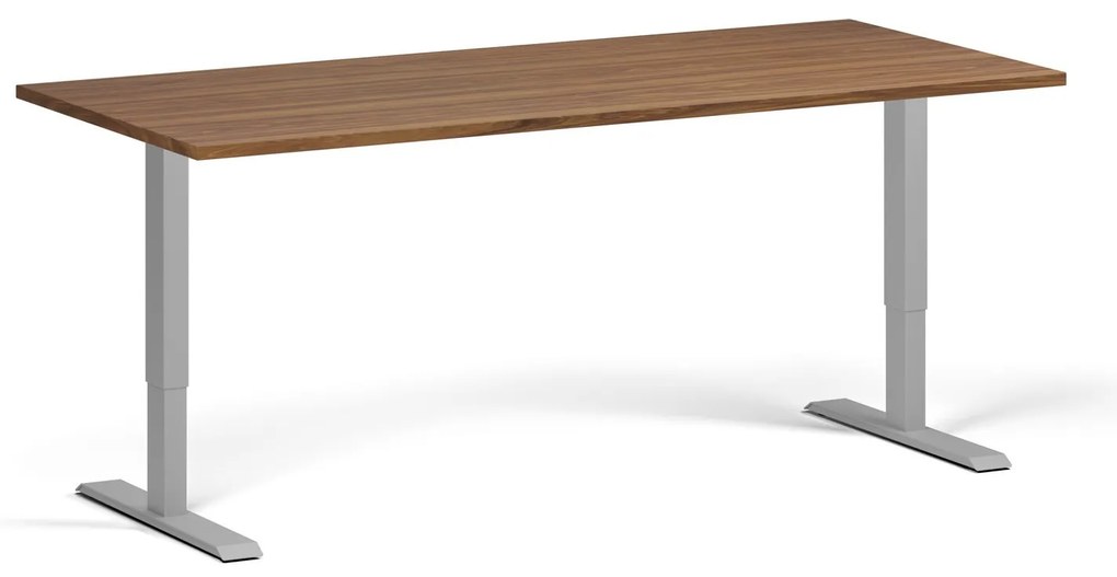 Výškově nastavitelný stůl, 180x80 cm, 1 motor, šedá podnož, ořech