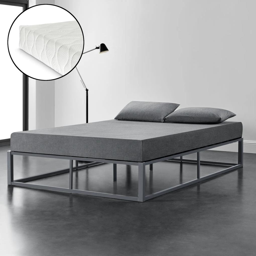 en.casa] Kovová postel "Kreta" ABMB-0961 180x200 cm tmavě šedá s matrací a  roštem | BIANO