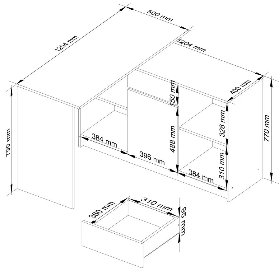 Rohový psací stůl B-17 s komodou dub sonoma/bílý