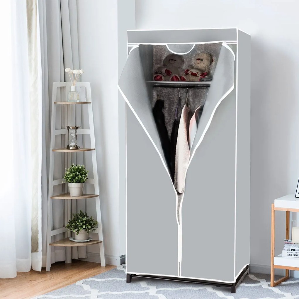 Costway Barevná šatní skříň látková s šatní tyčí – 75 × 50 × 170 cm, šedá