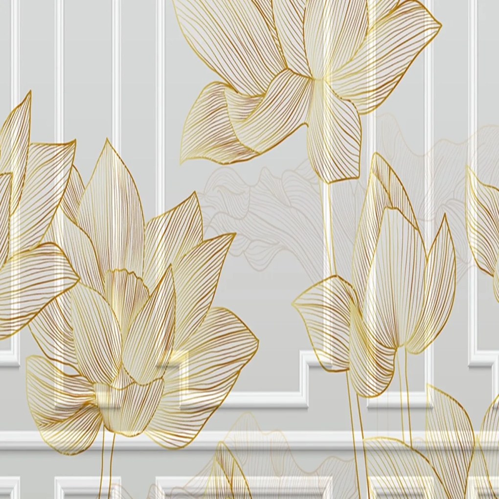 Ozdobný paraván Zlatý lotosový květ - 145x170 cm, čtyřdílný, obustranný paraván 360°