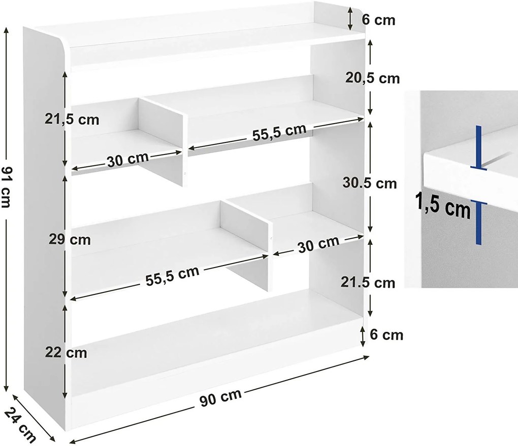 SONGMICS Knihovna s nastavitelnými policemi bílá 91x90 cm