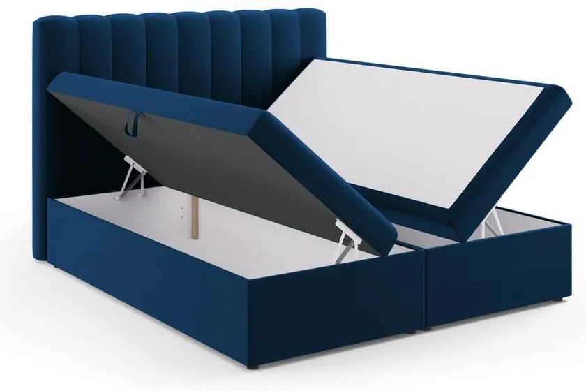 Tmavě modrá boxspring postel s úložným prostorem 180x200 cm Gina – Milo Casa