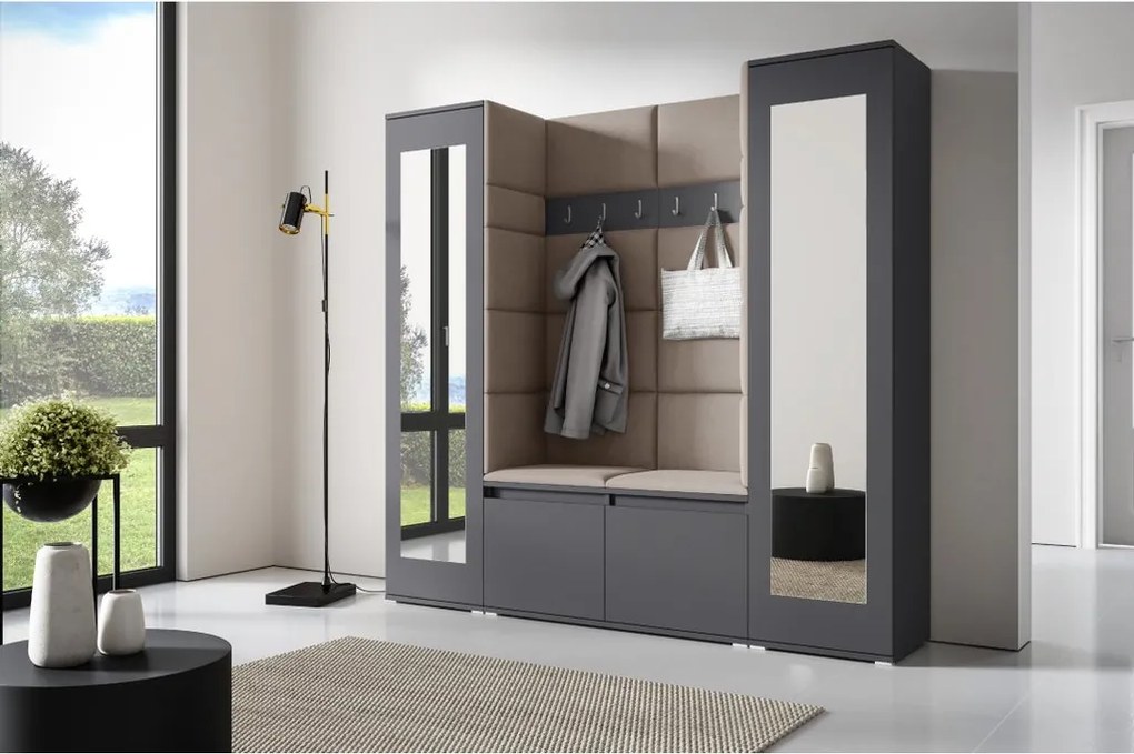 Eka Předsíňová stěna s čalouněnými panely Trinity 31 - Grafit / Světlá béžová 2303