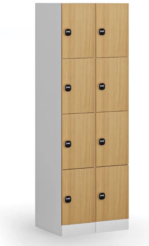 Šatní skříňka S1 s úložnými boxy, 4 boxy, 1850 x 300 x 500 mm, RFID zámek, laminované dveře, buk