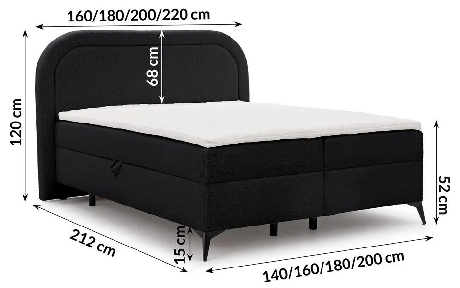 Černá boxspring postel s úložným prostorem 160x200 cm Ornes – Ropez
