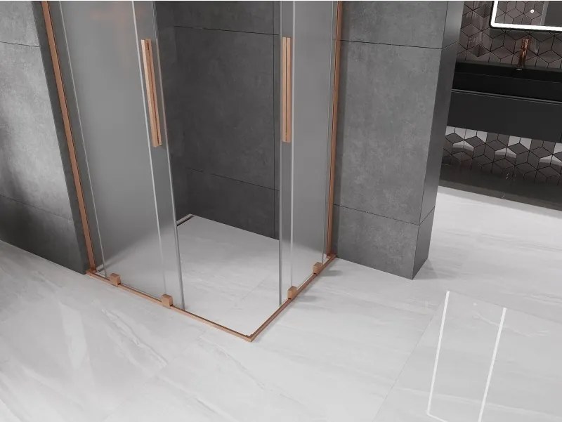 Mexen Velar L Duo, sprchový kout s posuvnými dveřmi 90 x 80 cm, 8mm sklo námraza, měděná matná, 871-090-080-02-33-65
