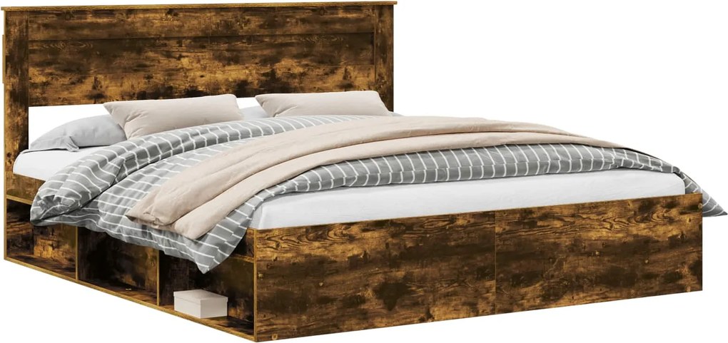 Rám postele Kouřový dub 180 x 200 cm Masivní borové dřevo 3409731