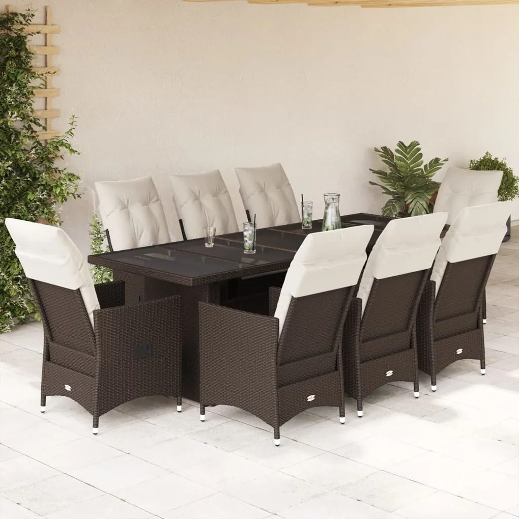 9dílný zahradní bistro set s poduškami hnědý polyratan 3277243