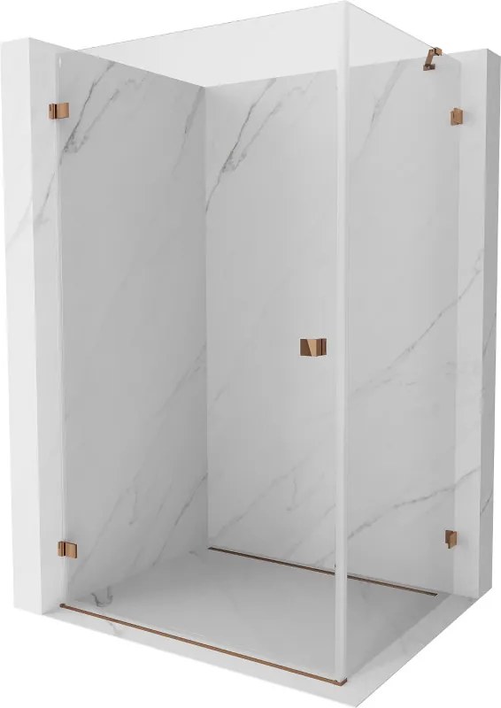 Mexen Lunar-B, výklopný sprchový kout levý 85 x 80 cm, 8mm čiré sklo, profil růžové zlato, 832-085-080-60-00-L