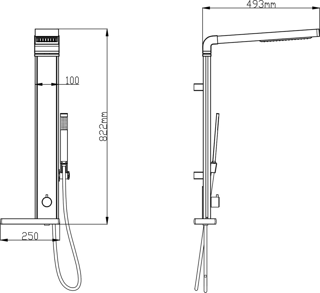 Aqualine, ROME sprchový sloup, v. 822mm, hliník, SL760