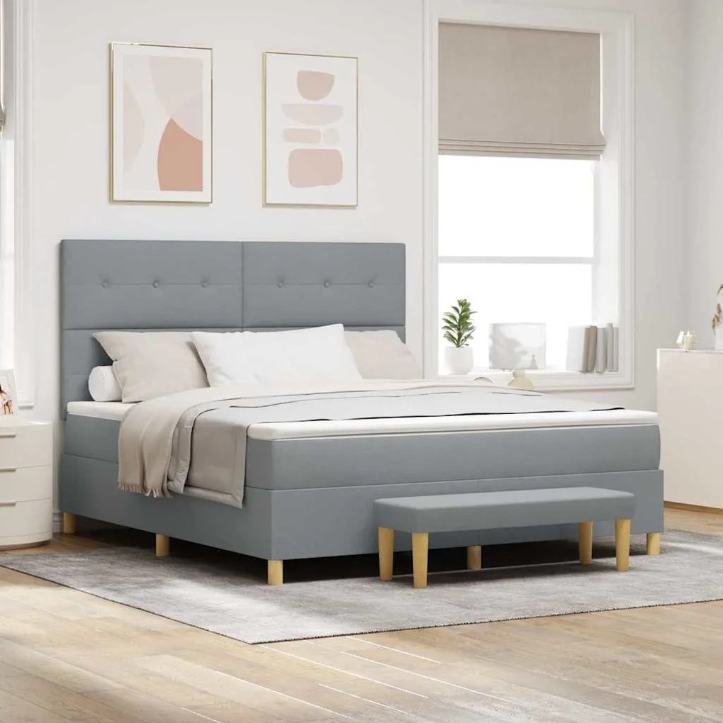 Postel s boxspringem s čelo Světle šedá 200 x 180 cm textil 3344317
