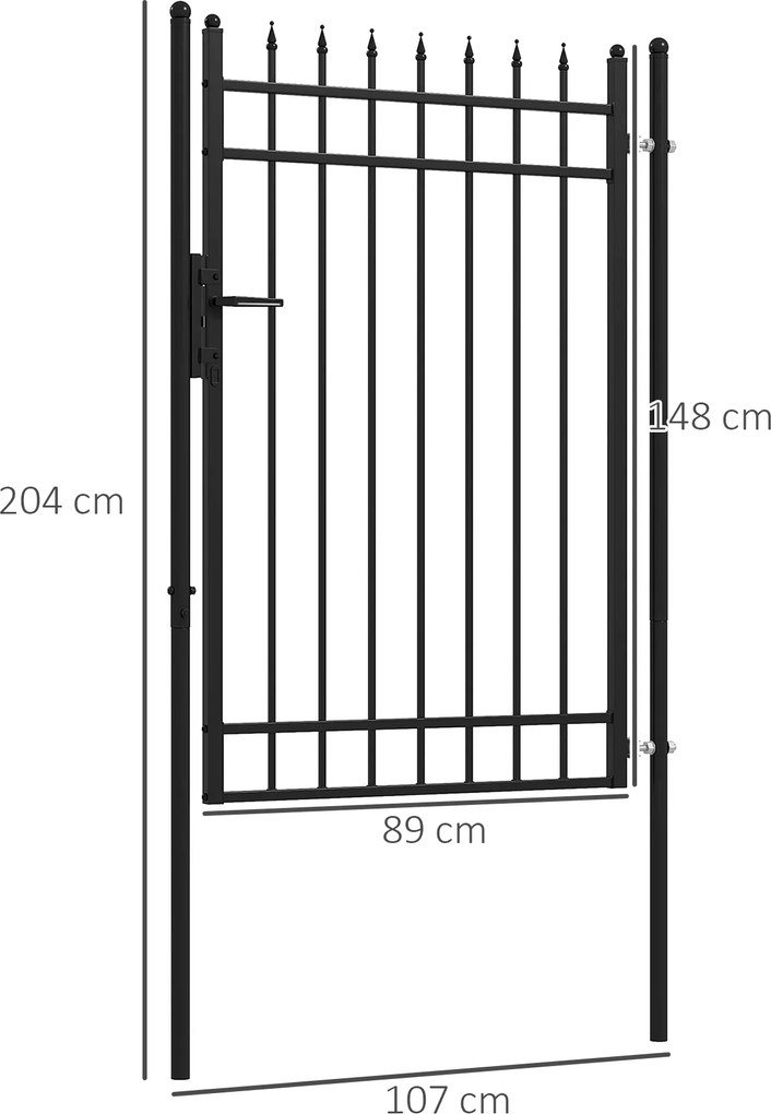Zahradní branka Outsunny z pozinkované oceli se zámkem, plotová branka 107 x 204 cm, zahradní branka s klikou a klíčem, robustní a elegantní, černá |…