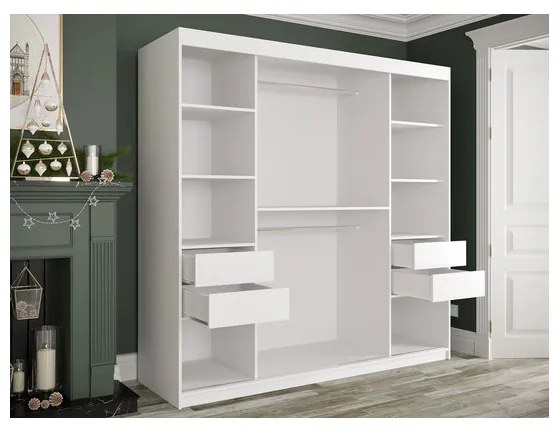 Moderní šatní skříň Nonnus 200 T1, Úložný prostor: ano, Barva: bílá matná / bílá mramor