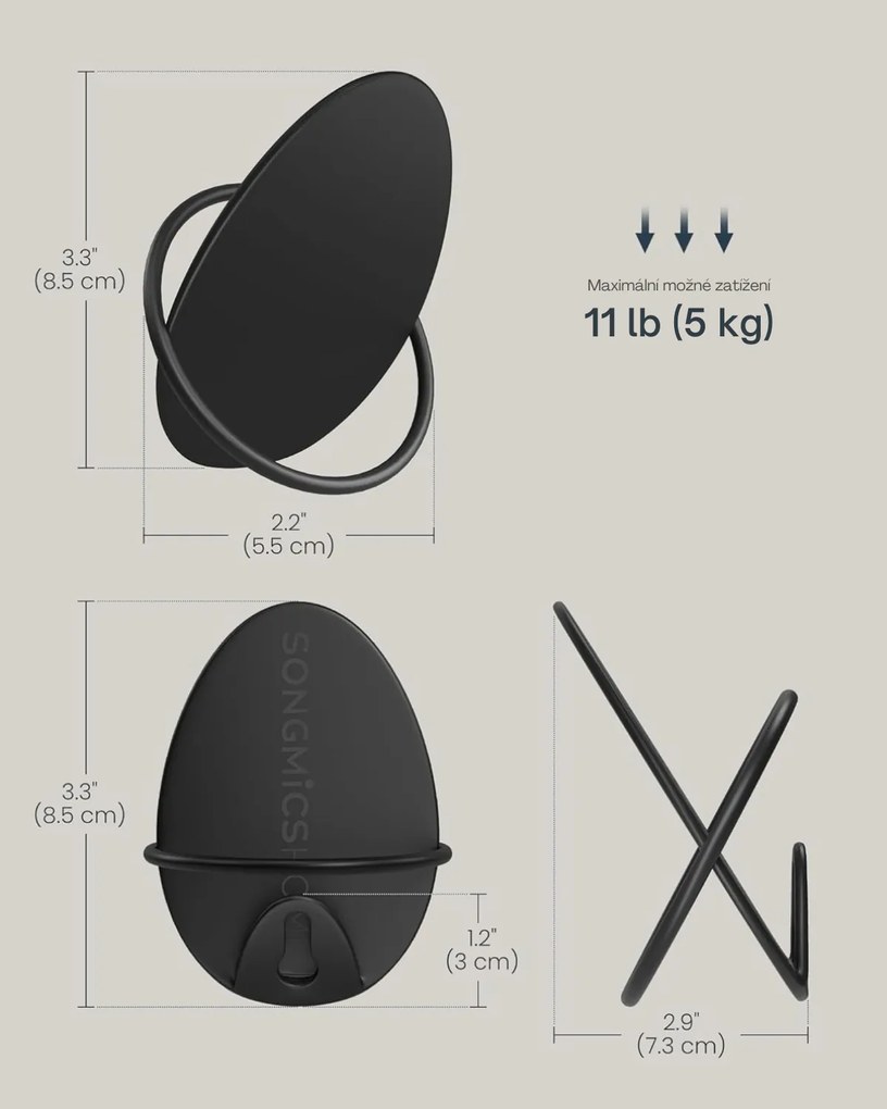 Sada 4 ks háčků na oblečení Ripple černá
