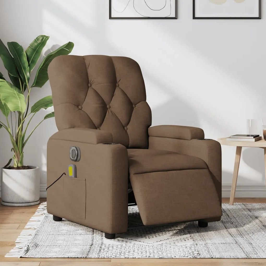 Elektrické masážní polohovací křeslo hnědé textil 3204702