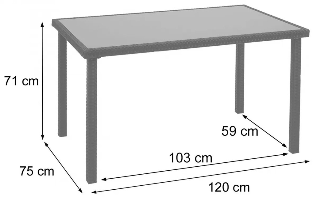 Zahradní stůl HWC-G19, polyratan, 120x75cm - hnědá