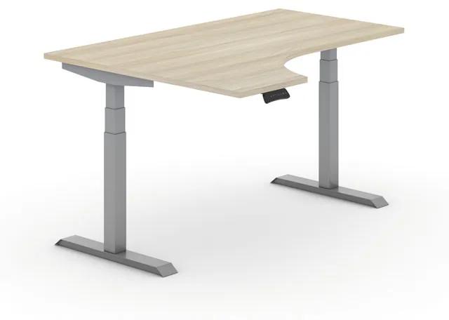 Výškově nastavitelný stůl PRIMO ADAPT, elektrický, 1600x1200X625-1275 mm, ergonomický levý, dub, šedá podnož