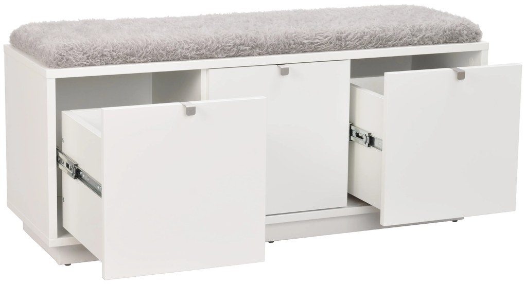 ROWICO bílá lavice s úložným prostorem CONFETTI a šedým sedákem 106 cm 103764