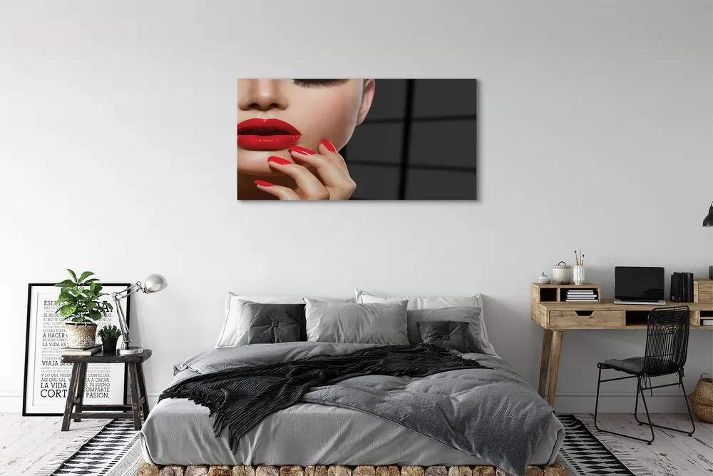 akrylový obraz Žena červené rty a nehty 125x50 cm