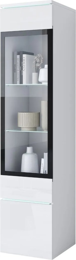 Úzká vitrína LED sloupek Vera bílý lesk (VRB00002+LED)