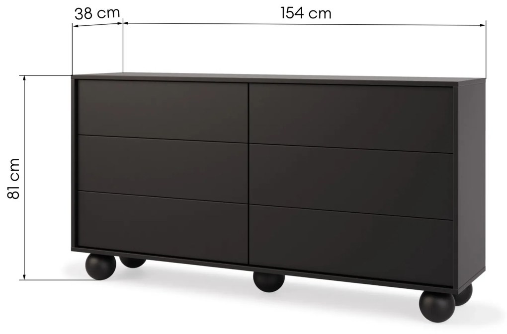 Komoda se 6 zásuvkami FRANCESCO 154 cm černá