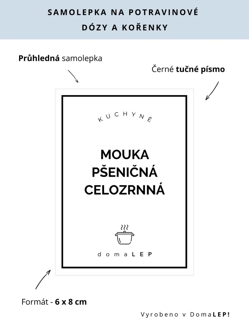 MOUKA PŠENIČNÁ CELOZRNNÁ - omyvatelná samolepka na dózu, výběr rozměrů Ø 5 cm / 5 x 5 cm / 6 x 8 cm | DomaLEP