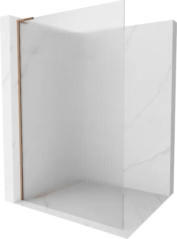 Mexen Kioto L, sprchová zástěna Walk-In 110 x 200 cm, 8mm sklo s žebrovým vzorem, růžové zlato profil, 800-110-103-60-09