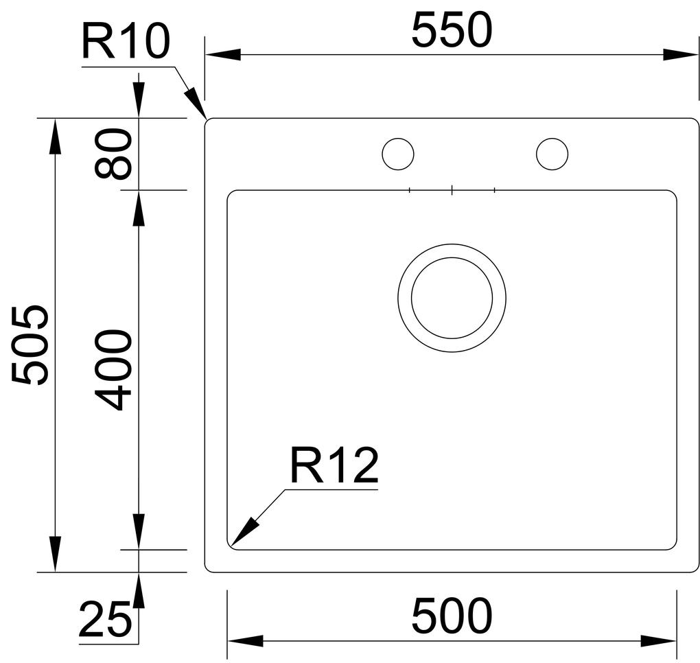 Nerezový dřez Sinks BOXER 550 RO 1,2mm