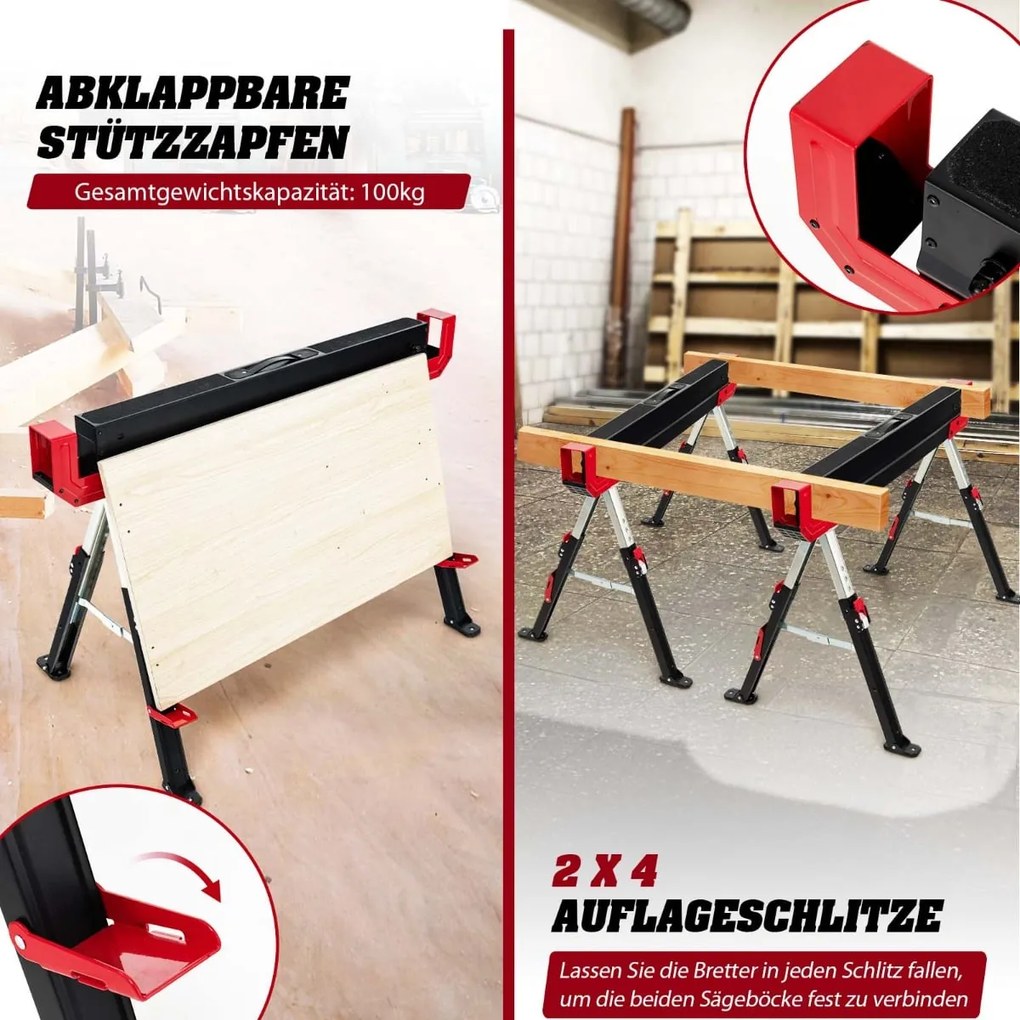 Costway Skládací pila 2 obal vyrobený z oceli 2 × 4 Podpěrná ramena 61,5–82,7 cm