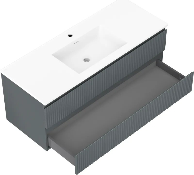 Mexen Rivel, koupelnová skříňka 120 cm s umyvadlem Otis, 2 zásuvky, drážkovaná, grafitová matná/bílá matná, 91A20-12047-2-BFF66-W18M