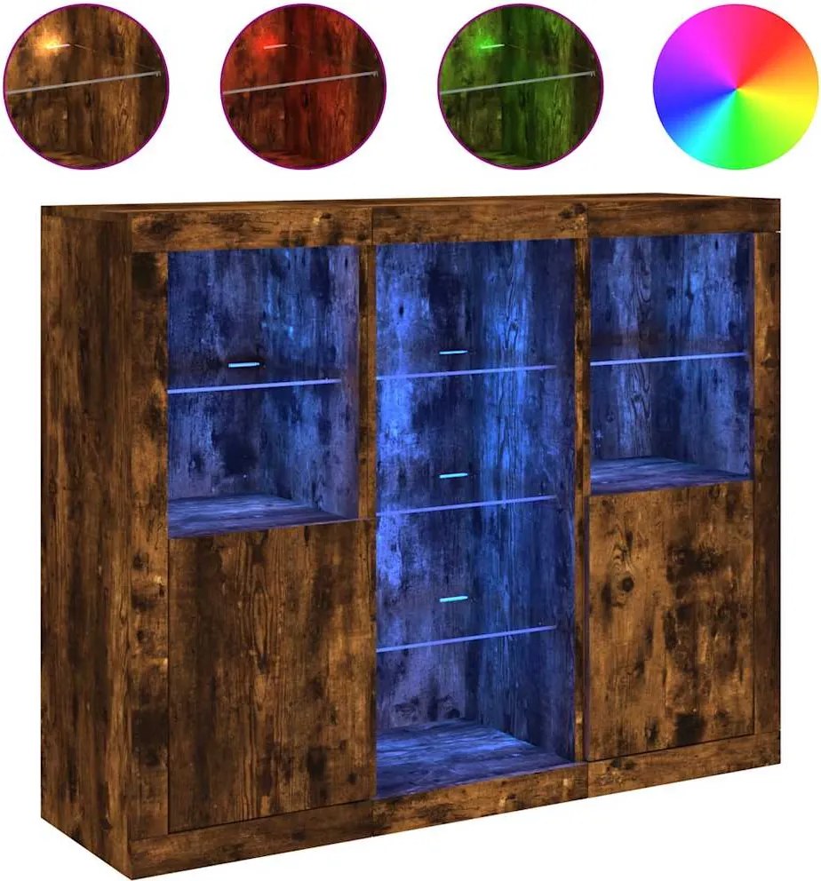 Příborníky s LED osvětlením 3 ks kouřový dub kompozitní dřevo 3209125