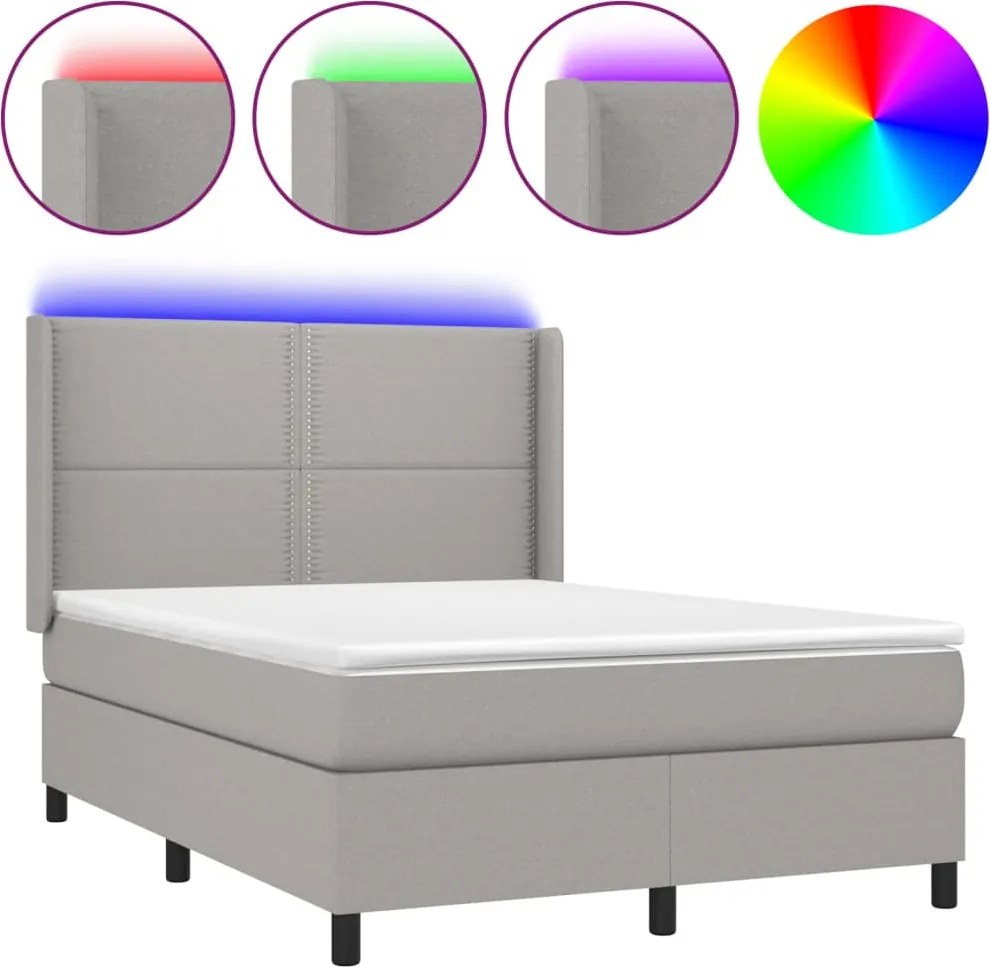 Box spring postel s matrací a LED světle šedá 140x200 cm textil 3138237